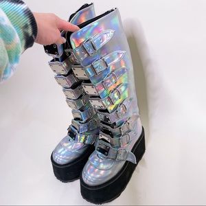 Demonia | Shoes | Rare White Demonia Stacks Platform Boots | Poshmark
